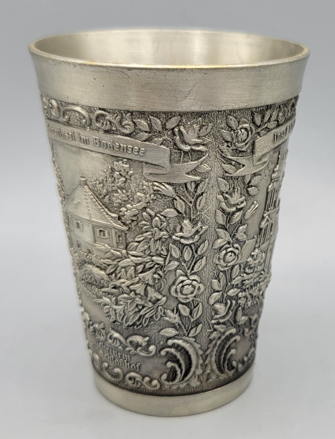 Vintage ZINN Becker Stuttgart German Pewter Wine Cup Glass Embossed Mug ...