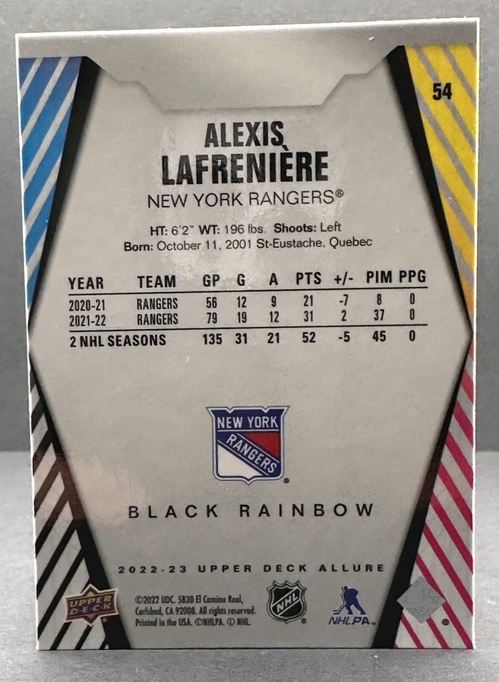 2022-23 Upper Deck Allure Black Rainbow #54 Alexis Lafreniere | eBay
