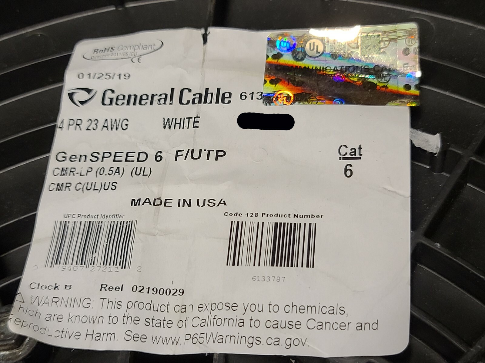 General Cable 6133787 GenSPEED Cat6 Cable 1000ft Reel White No Box* for ...