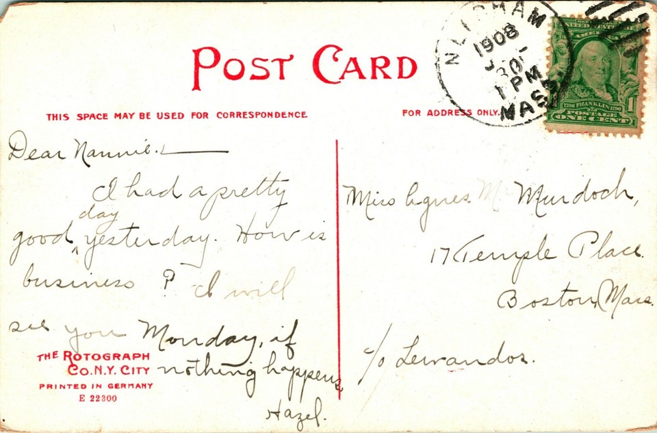 Vtg Postcard 1908 Needham Massachusetts MA Town Hall Rotograph Company ...