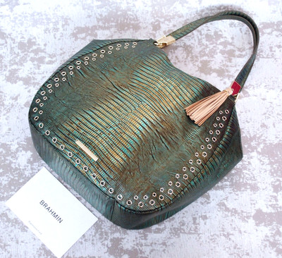 Brahmin MARIANNA in EMERALD MOA Leather Purse Handbag ️RARE ️ Pattern ...