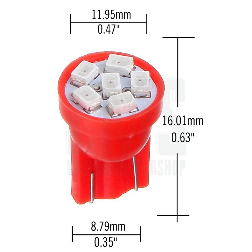 6x Red T10 6 LED Bulb Instrument Panel Cluster Dashboard Lights w ...