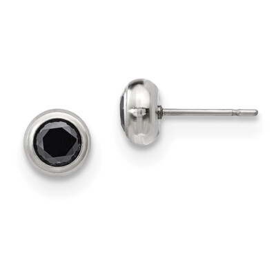 Chisel Stainless Steel Polished 5mm Bezel Black CZ Stud Post Earrings ...