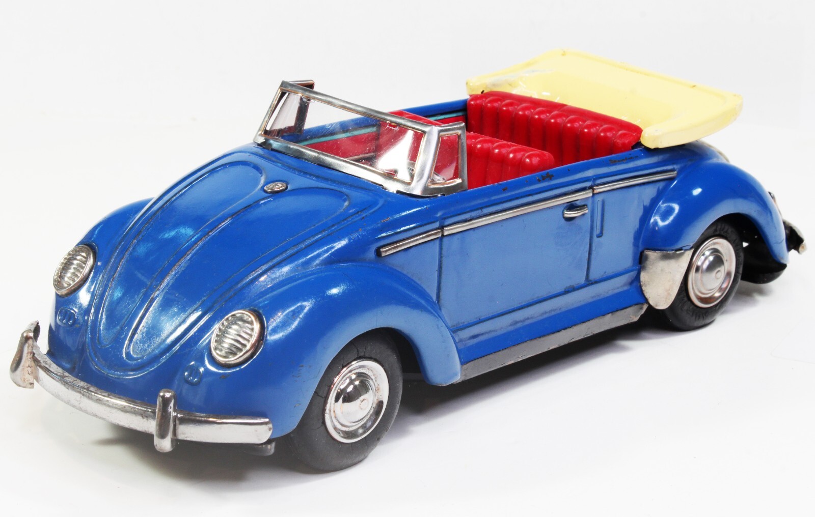 VINTAGE 60's NOMURA TIN TOY VOLKSWAGEN CONVERTIBLE (BLUE) w/ ENGINE ...