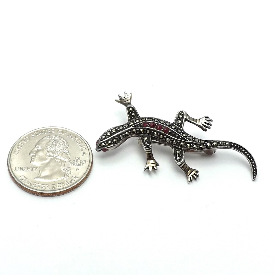 Judith Jack Sterling Silver Ruby Marcasite Gecko Lizard Salamander ...