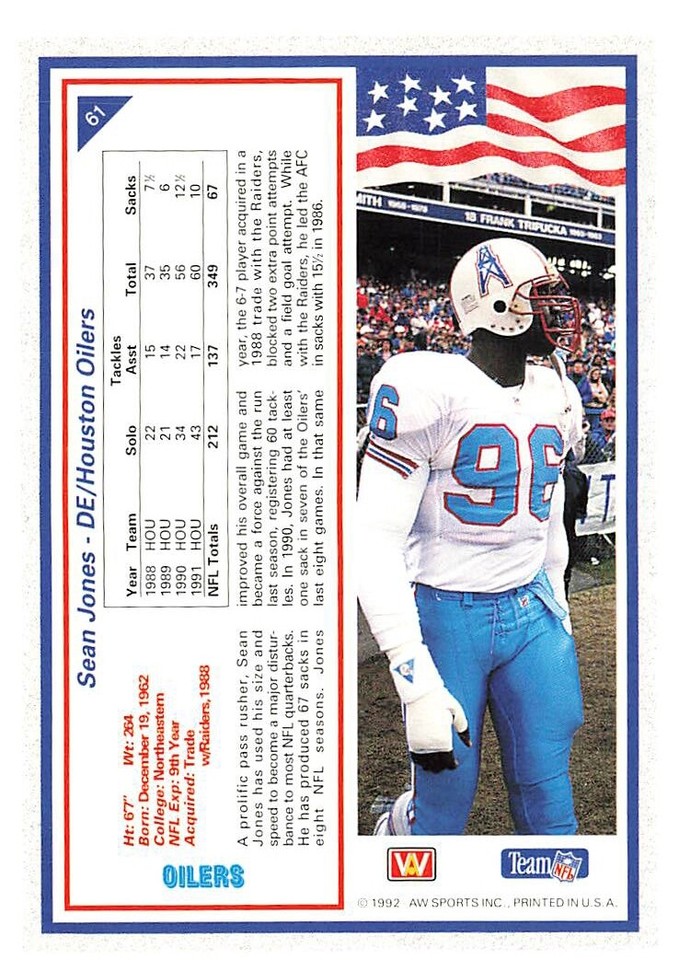 1992 All World #61 Sean Jones Houston Oilers | eBay
