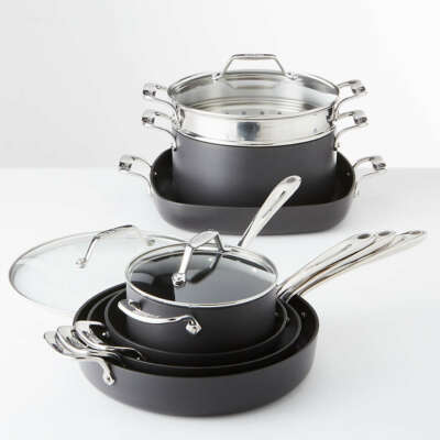 All-Clad Essentials Nonstick 10 Pc Cookware Set with 3-pc Silicone ...