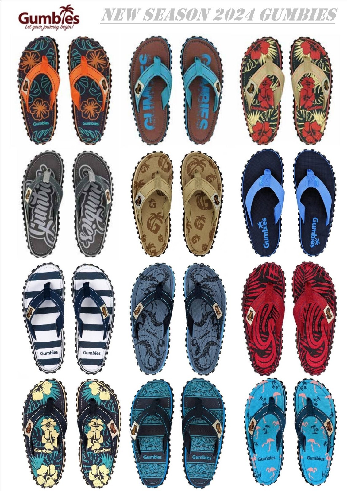 2024 MENS OFFICIAL GUMBIES NATURAL FLIP FLOPS DUCKBILL & ISLANDER SLIP ...