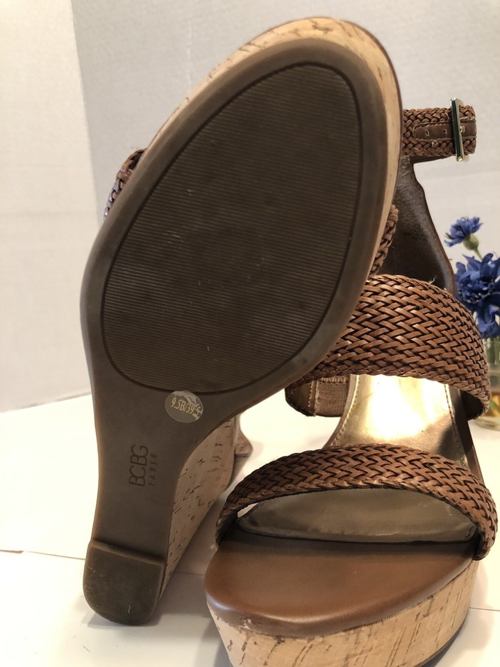 BCBG Paris Women s Sandle Cork Wedge Shoes Brown 9.5B | eBay