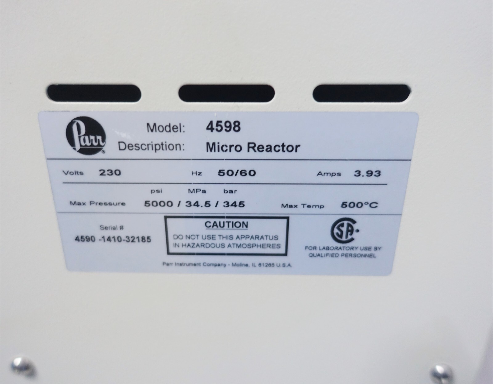 PARR 4598 MICRO STIRRED REACTOR 100mL 3000 psi w 4848 CONTROLLER | eBay