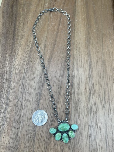 Navajo Handmade Sterling Silver Sonoran Gold Turquoise Half Cluster ...