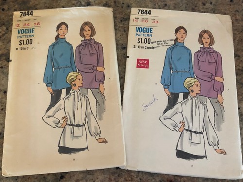 🌷1980 VOGUE #7644 - LADIES LONG & LOOSE BLOUSE w/PUSSY BOW PATTERN 12 ...