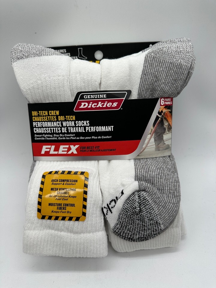 NEW 6 PAIR PACK DRI-TECH CREW GENUINE DICKIES MENS FLEX PERFORMANCE ...