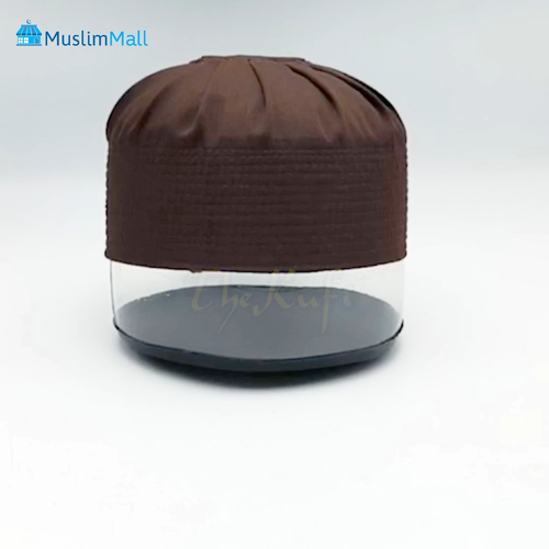 Islamic Kufi Prayer Cap Plain Dark Brown Pleated-top Fabric for Friday ...