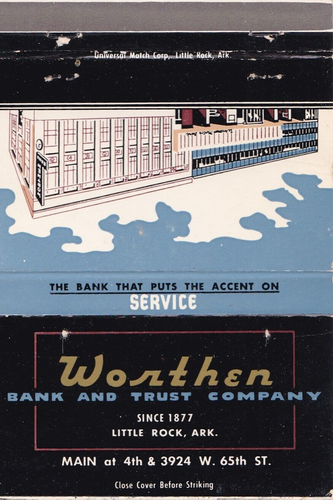 Worthen Bank & Trust Company Little Rock Arkansas Matchbook Cover 1950 ...
