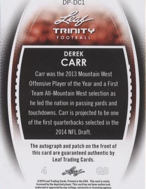 2014 Leaf Trinity Derek Carr #DP-DC1 for sale | eBay
