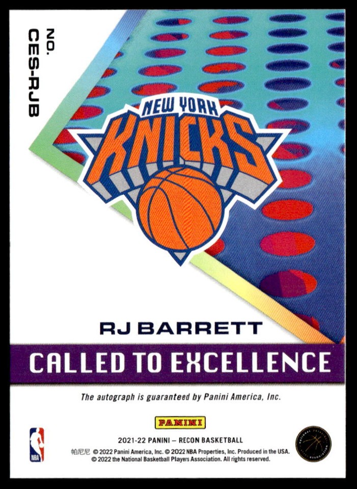 2021 Panini Recon RJ Barrett Autograph /75 New York Knicks | eBay