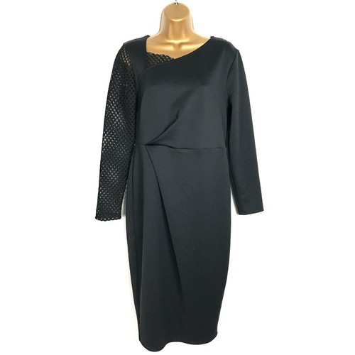 ASOS Ladies Midi Pencil Dress Black Sz 12 Sheath Mesh Long Sleeves ...