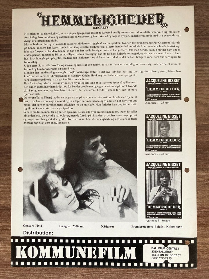 Secrets Jacqueline Bisset Per Oscarsson Vintage 1971 Danish Movie Press ...