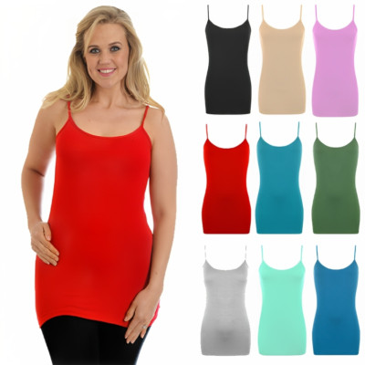LADIES VEST TOPS PLUS SIZE STRAPPY TANK TOP WOMANS STRETCHY CAMI ...