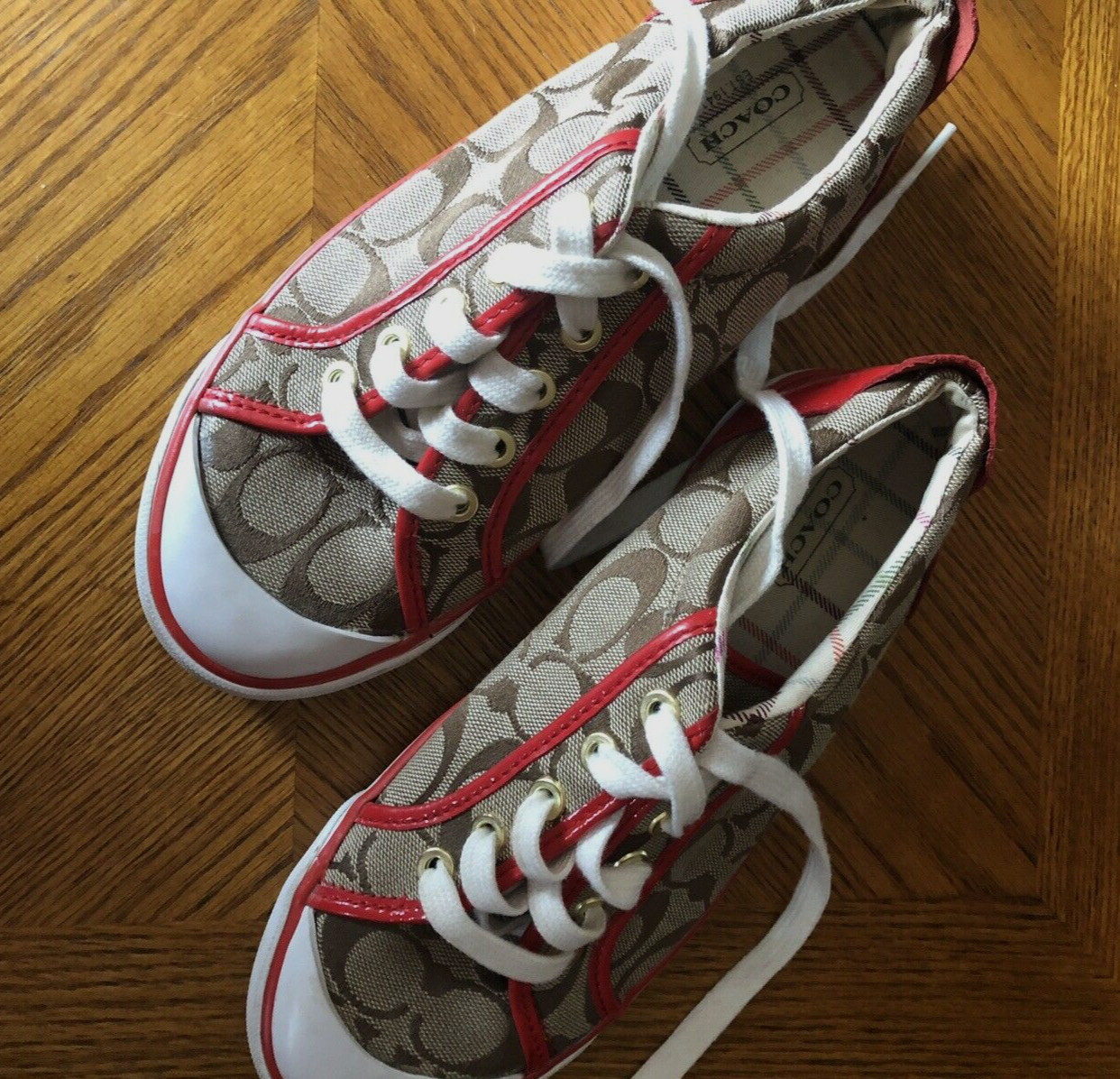 COACH BARRETT Signature Red Trim Sneakers Brown Logo … - Gem