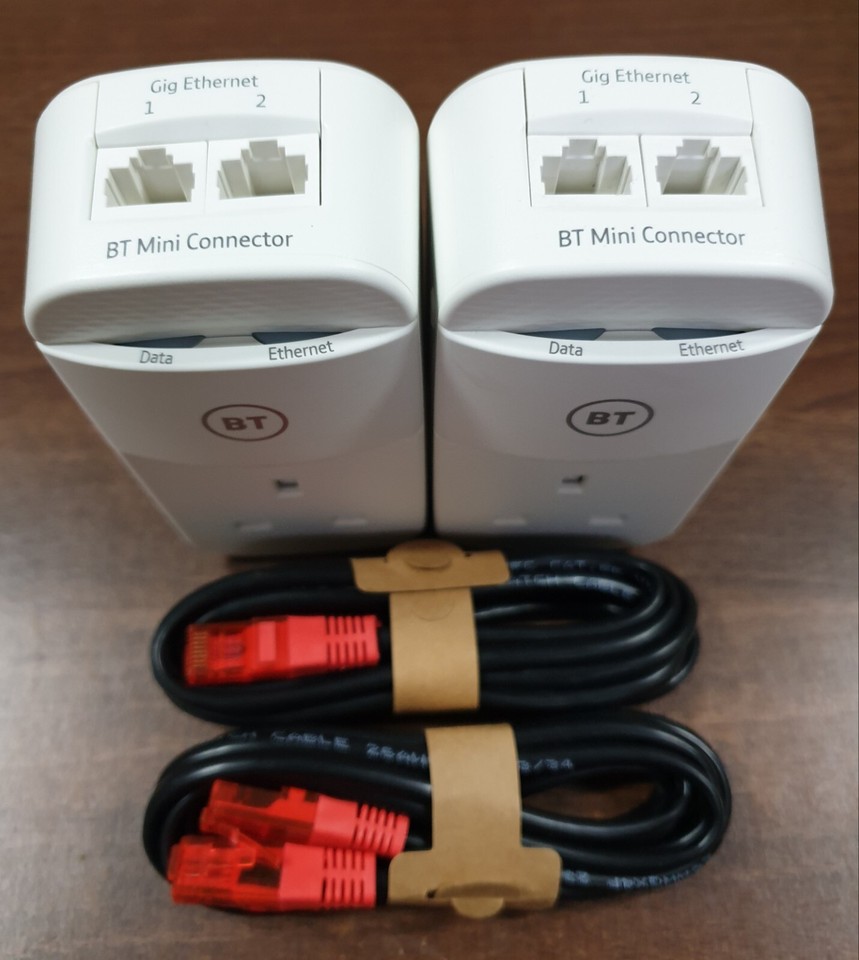 2 x BT Mini Connectors v2 VERSION 2 1000Mb Gigabit Powerline Adapters ...