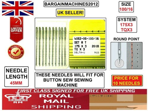 TQX3 4052 175X3 R SIZE:100/16 FOR BUTTON SEW INDUSTRIAL SEWING MACHINE ...