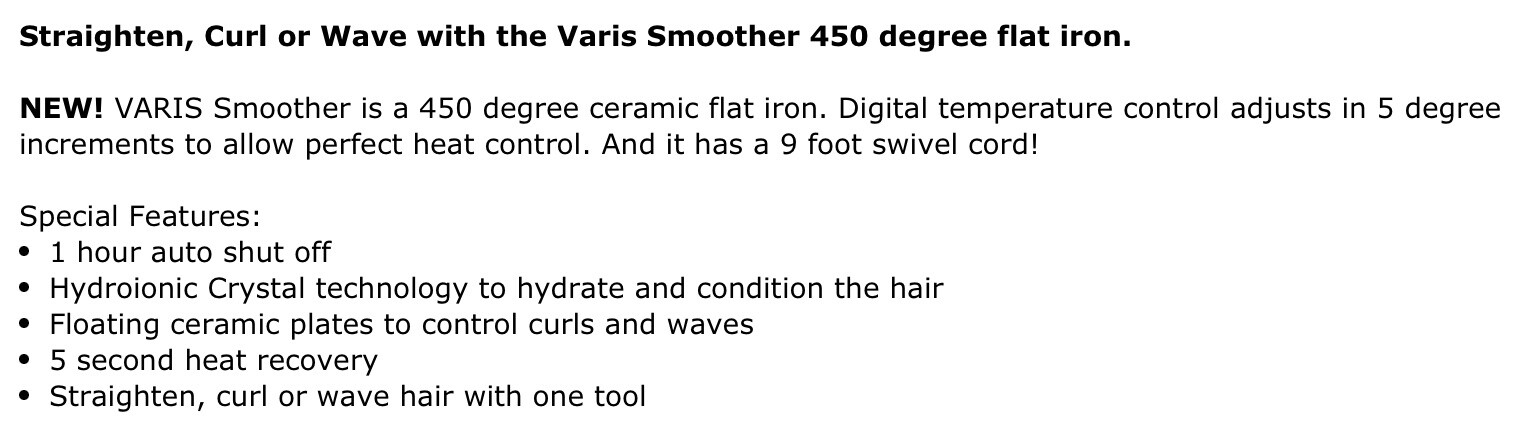 Varis Smoother Flat Iron 1 inch Hydroionic Crystals Hair Straightener ...