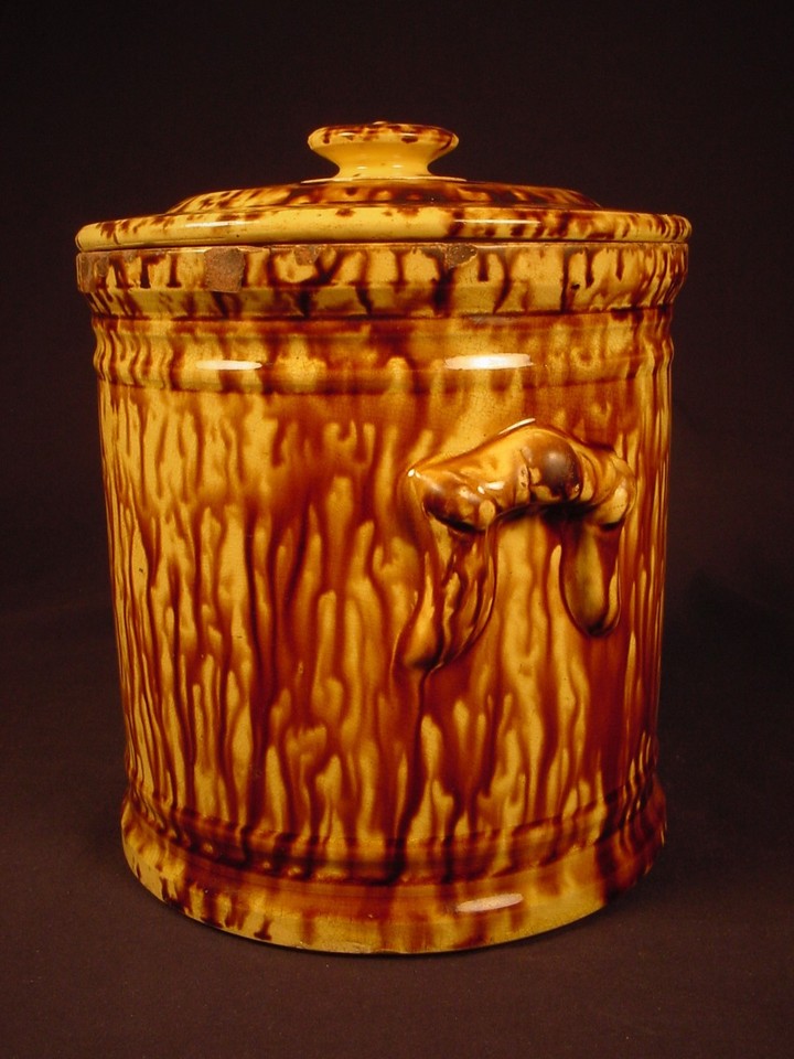 VERY RARE 1800s STORAGE JAR with LID FLINT ROCKINGHAM SPATTER GLAZE ...