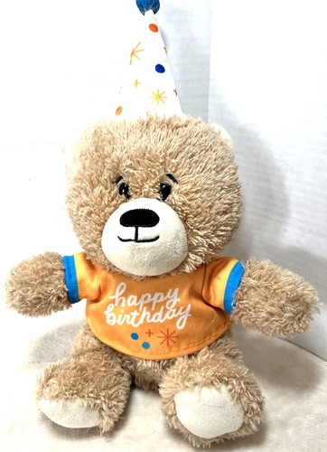 Hallmark "Happy Birthday" Plush Brown Teddy Bear Party Hat Orange Shirt ...
