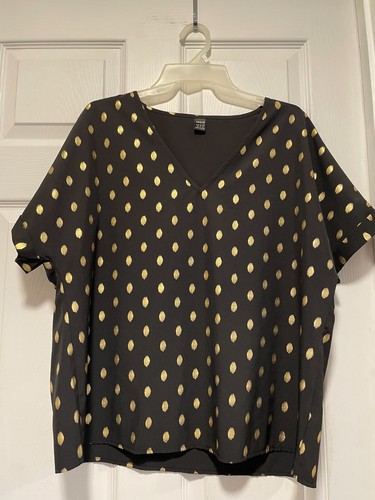 SHEIN top shirt blouse XL 16 Bust 46 Length 24 Black/Gold Thread ...