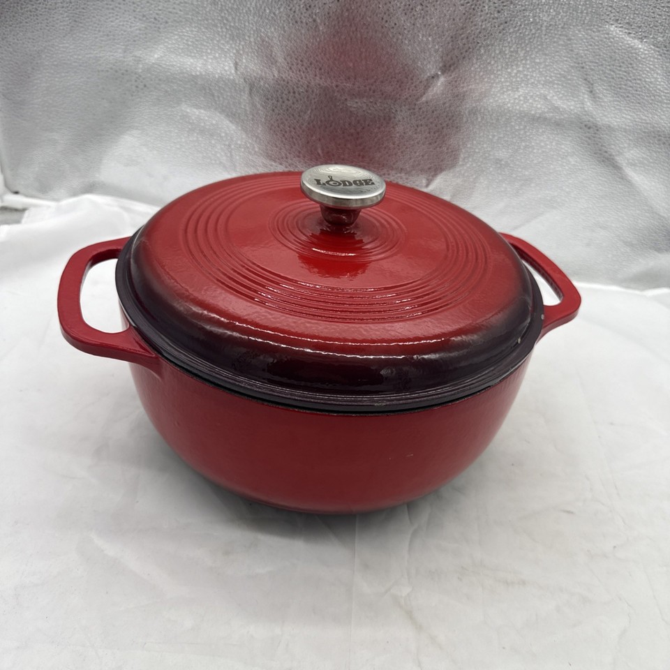 Lodge 6 Quart Enameled Cast Iron Dutch Oven with Lid – Island Spice Red ...
