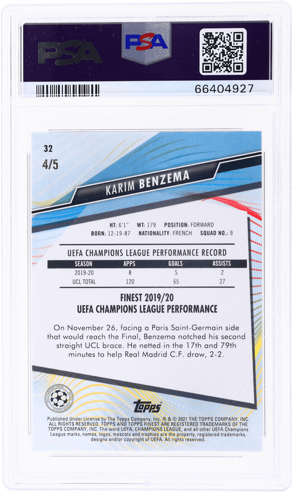 2020 Finest UEFA Champions League Karim Benzema Red Refractor #32 /5 ...