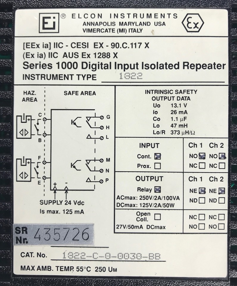 ELCON 1822-C-0-0030-BB DIGITAL INPUT ISOLATED REPEATER | eBay