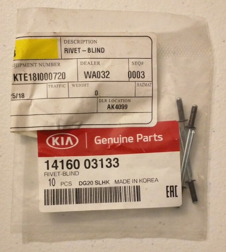 Kia Genuine Parts Rivet - Blind 1416003133 1pcs | eBay