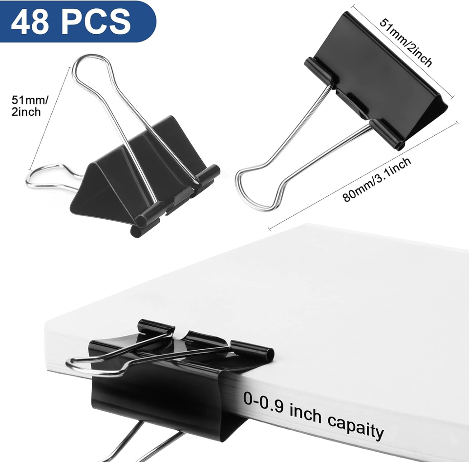48 Pack Extra Large Binder Clips 2 Inch Paper Clip Large Binding Clip ...