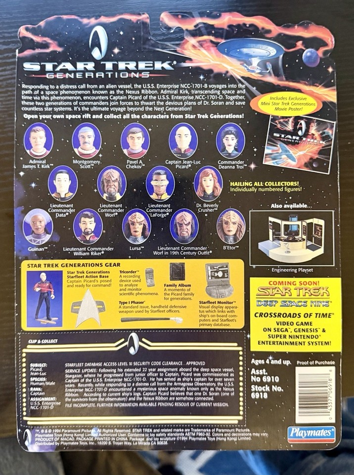 Star Trek Generations Playmates Captain Picard Action Figure 6918 TNG ...