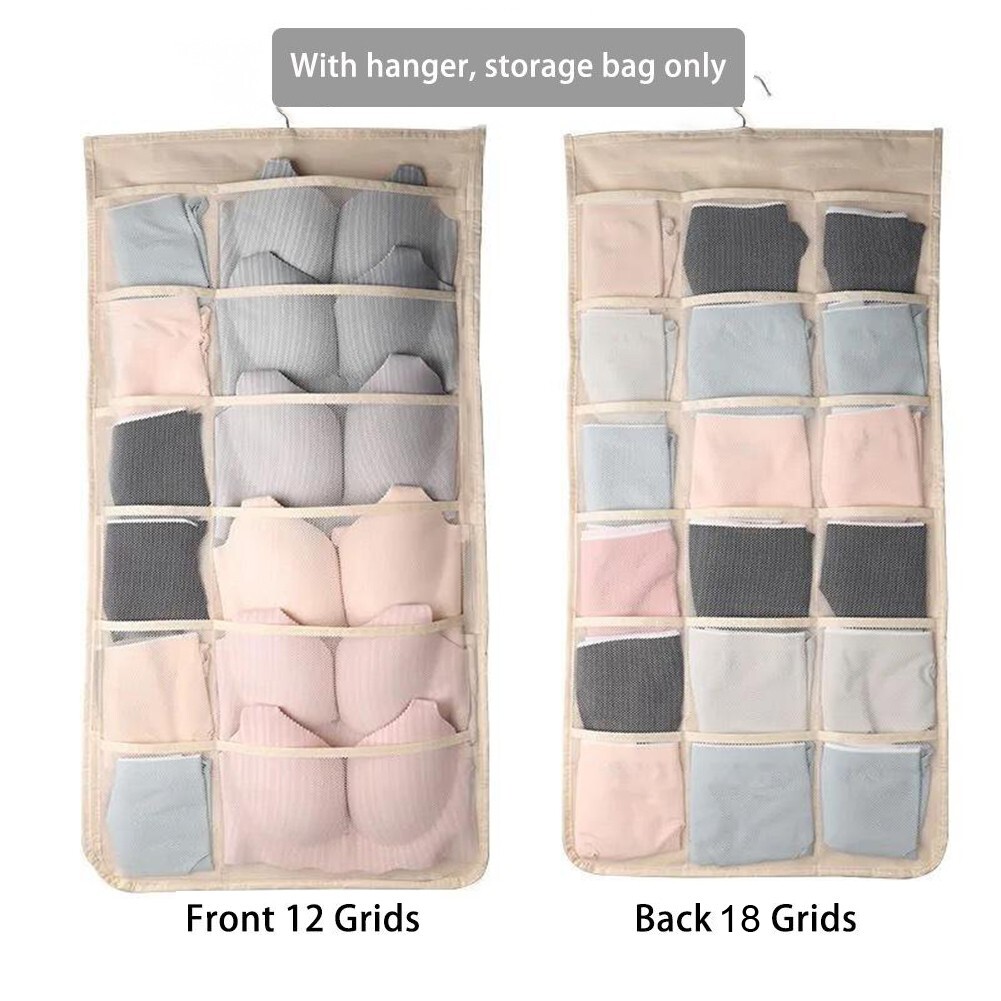 Compact Sock Bra Organizer Hanging Storage Bag with 18 Pockets Easy ...