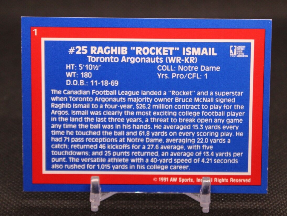 1991 CFL AW Sports Raghib "ROCKET" Ismail #1 | eBay