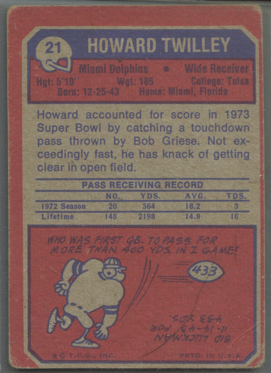 1973 Topps #21 Howard Twilley Miami Dolphins | eBay