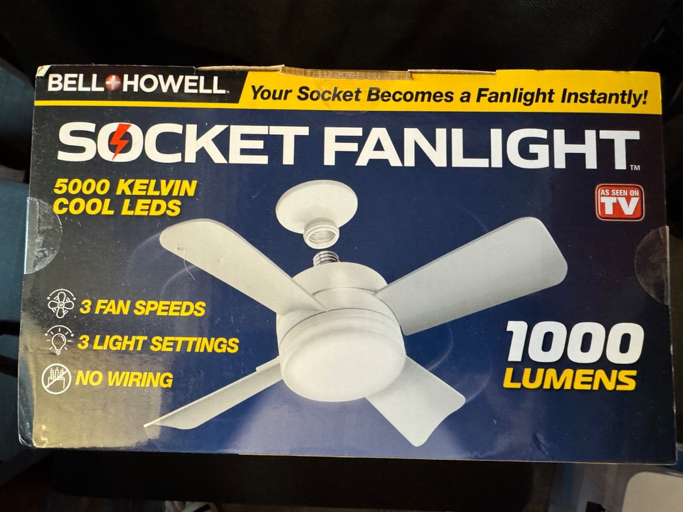 Bell + Howell Socket Fan Indoor White Socket Ceiling Light Fan w ...