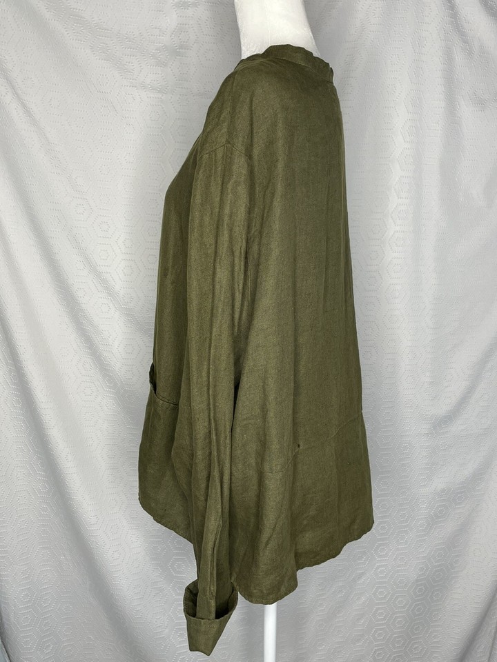 Flax Linen Jacket Pockets Large Olive Green Pockets Lagenlook | eBay