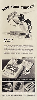 1937 Kool Print Ad Save Your Throat Penguin Smoking Tobacco Vintage ...