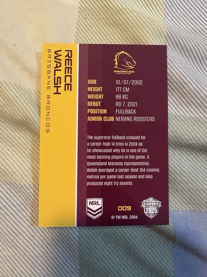 Signed Reece Walsh Brisbane Broncos 2025 NRL Traders Card | eBay