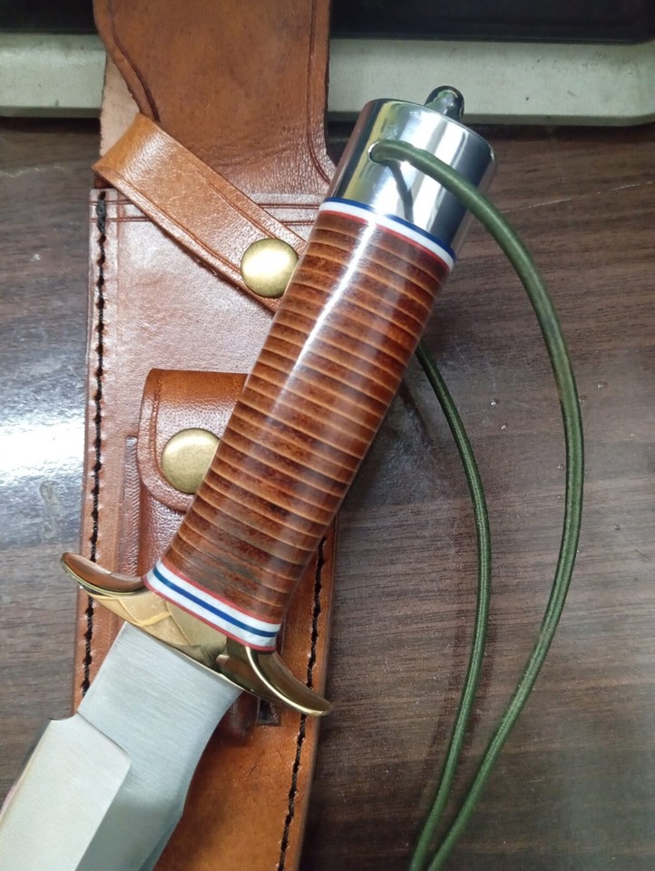 CUSTOM HANDMADE D2 STEEL LEATHER STACK HANDLE BOWIE KNIFE WITH SHEATH ...