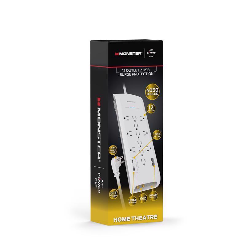 Monster Just Power it Up 6 ft. L 12 outlets Surge Protector w/USB White ...
