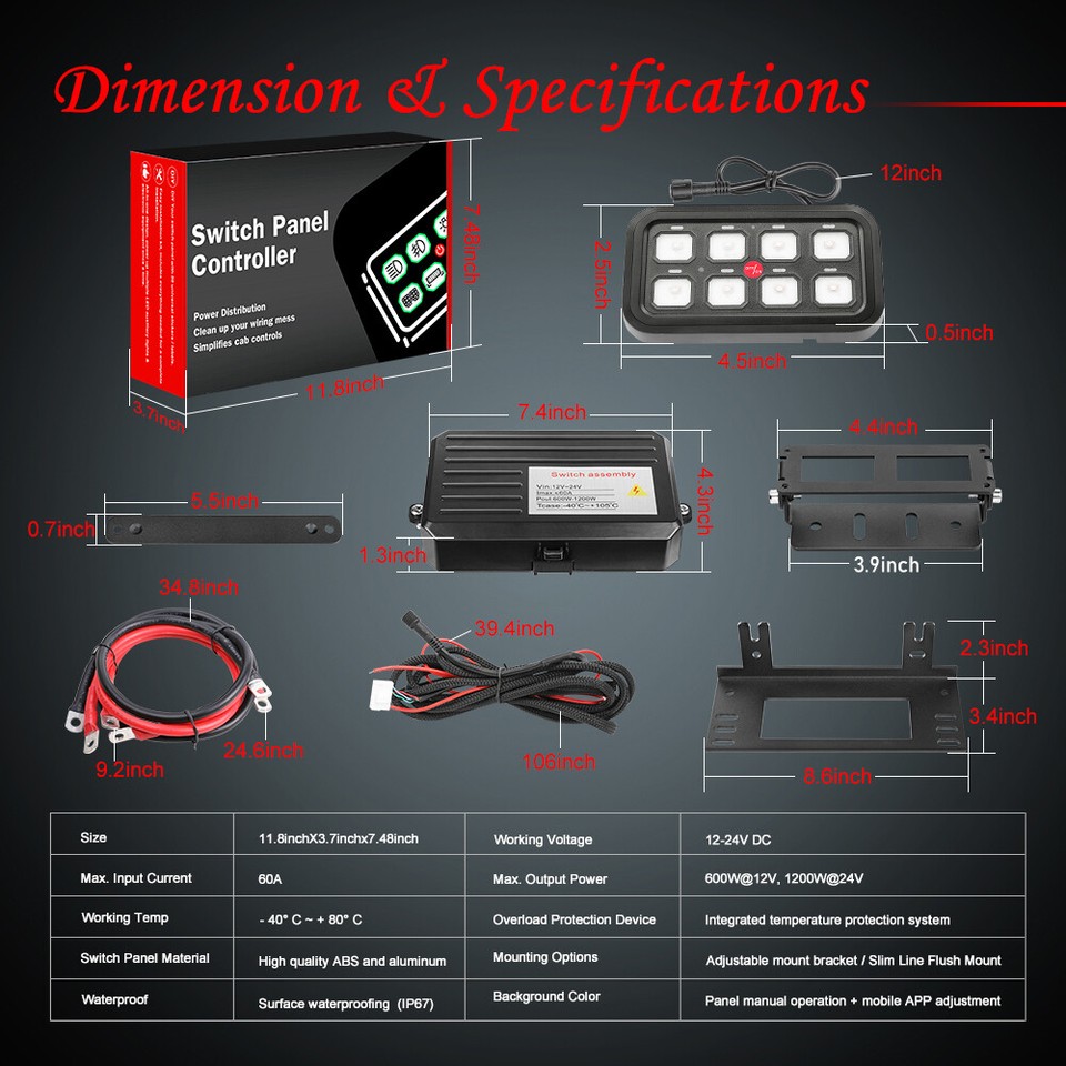 RGB 8 Gang Switch Panel Wireless LED Light Bar Relay System Marine Boat ...