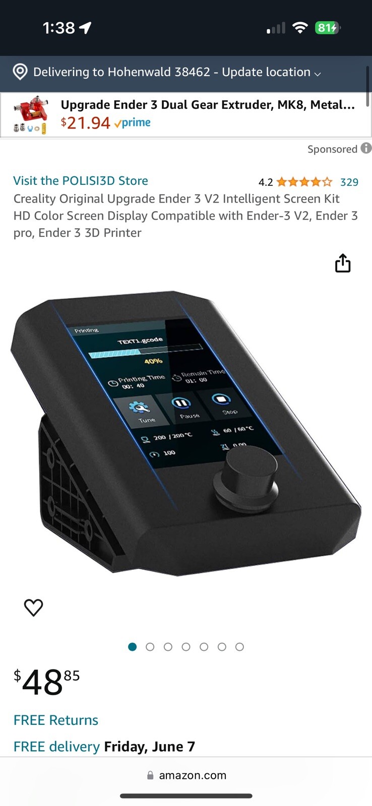 Creality Official Ender 3 V2 Screen Kit Intelligent 4.3 inch Color HD ...