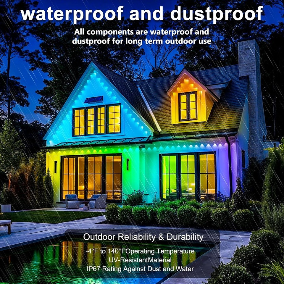 200Ft Permanent Outdoor Lights for House, App & Remote Control, RGB ...