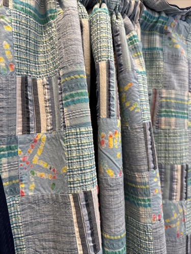 Custom Madras Drapes Pair 41” X 64” Plaid Curtains Blues Denim Blackout ...